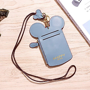 Cute Neck Pouch, DIIZBEE ID Card Holder Coin Wallet Small Travel Documents Bag, Fashion Animal Shape Purse With Lanyard for Student Women Kids Girl (Blue 1pc)