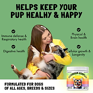 Mushroom Complex Treats for Dogs with Reishi, Shiitake, and Turkey Tail Mushrooms for Cognition and Immune Boosting Supports Digestive Health and Reduces Inflammation DHA EPA Turmeric Kelp 30 Chews