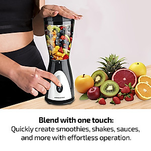 OVENTE Portable Personal Blender for Shakes, Smoothie and Juice with Compact 13.5 Oz BPA Free Travel Cup and Lid, Durable Stainless Steel Blades for Powerful Blending Performance, Black BLH1001B