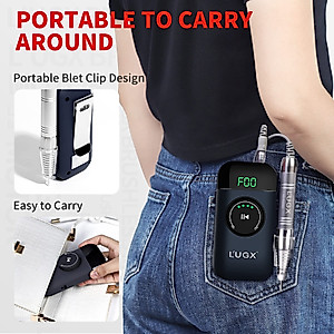 L&#039;UGX Nail Drill 35000RPM Professional Brushless Electric Nail Drill Machine, Rechargeable Cordless Nail Efile for Acrylic Gel Nails, 8Pcs Nail Drill Bits, Low Noise Low Vibration