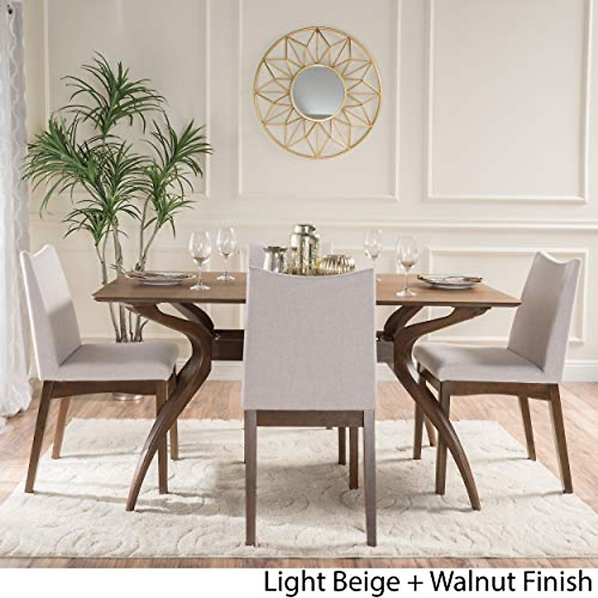 Christopher Knight Home Dimitri Fabric and Walnut Wood Dining Set, Light Beige / Walnut