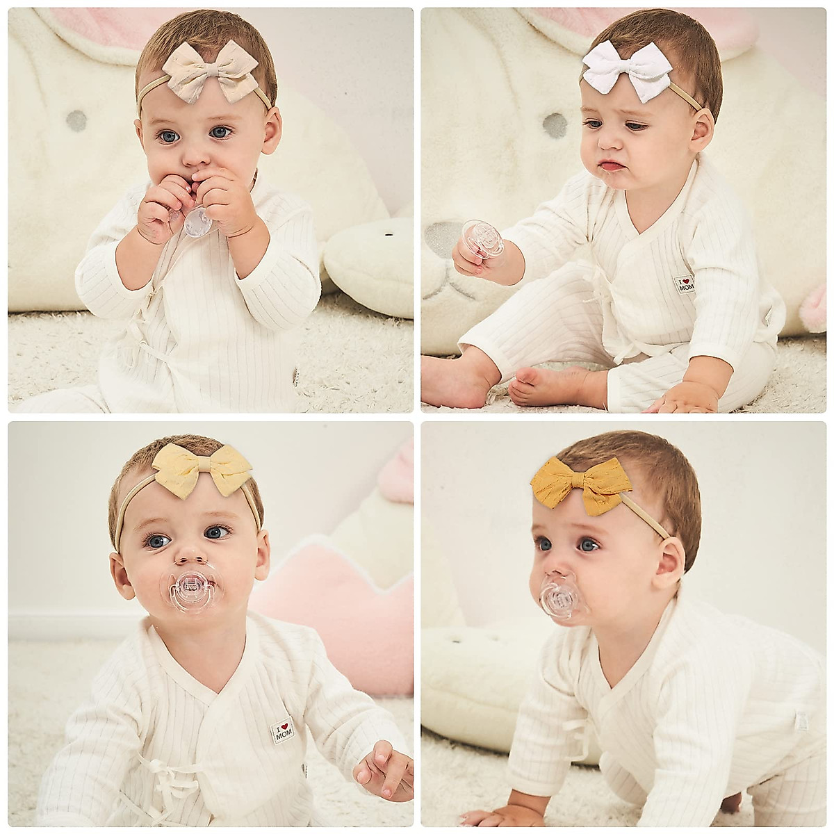 choicbaby 20PCS Baby Nylon Headbands Bows, Super Soft Cotton Linen Nylon Hairbands for Newborn Infant Toddlers Kids Hair Accessories