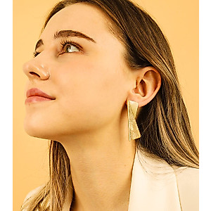 OZEL - Teardrop Dangle Earrings Brushed Finished Earrings - 14k Yellow White Gold Plated High Polished Statement Jewelry Gift for Women – Geometry Shape (G302227)