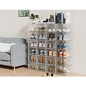 Shoe Storage, 6 Pack Shoe Organizer Clear Hard Plastic Shoe Box, Shoe Boxes Clear Plastic Stackable, Shoe Boxes with Lids for Size 13, Transparent