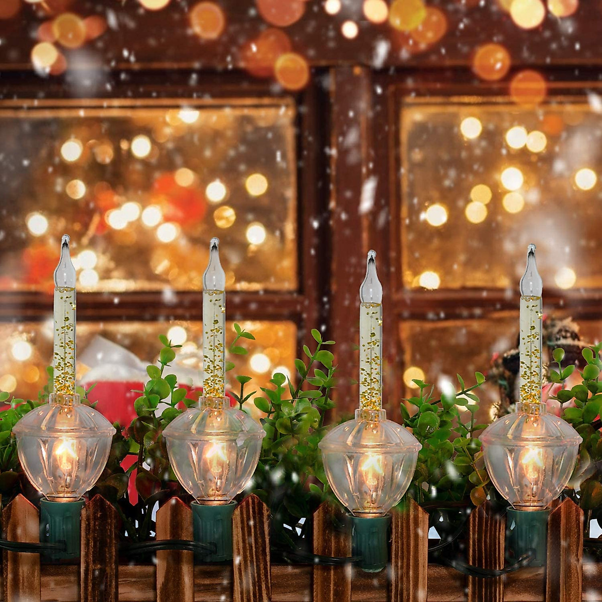 4 Pack Christmas Bubble Replacement Bulbs, Gold Glitter Vintage Christmas Bubble Light Bulbs, C7/E12 Candelabra Base Light Bulbs for Bubble Lights