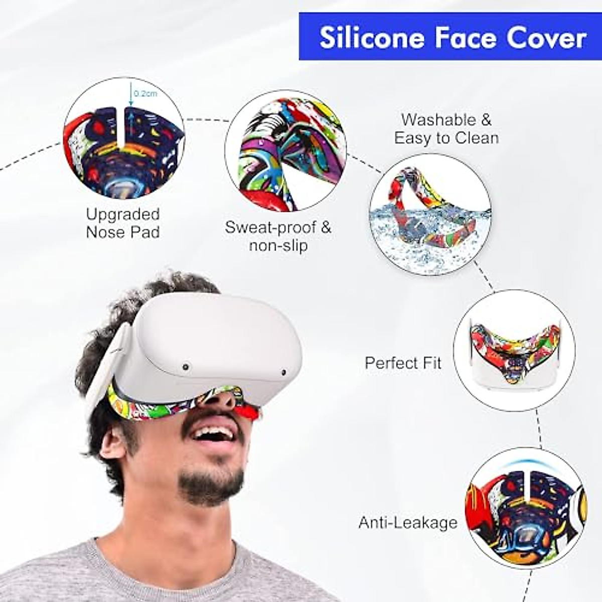 Relohas VR Accessories for Oculus Quest 2, Silicone Set for Meta Quest 2, Include Controller Grip Leather Cover, VR Shell Cover, Face Cover, Lens Cover and 10PCS Disposable Eye Cover(Street Graffiti)