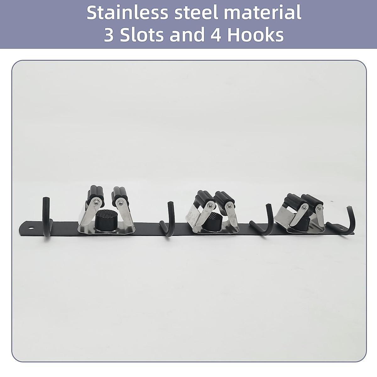 Over the Door Broom and Mop Holder，Drilling Free Mop and Broom Holder Wall Mount with 2 Over Door Hooks，Metal Mop and Broom Holder for Laundry Room, Garage, Kitchen, Closet, Bathroom