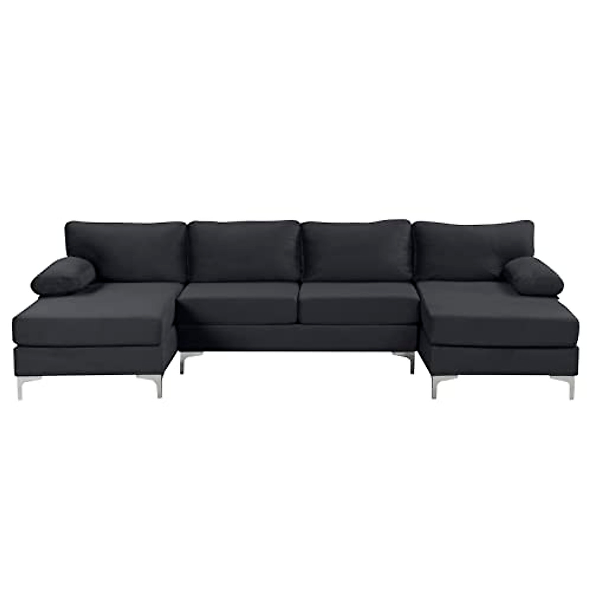Divano Roma Furniture Modern Large Velvet Fabric U-Shape Sectional Sofa, Double Extra Wide Chaise Lounge Couch, Black