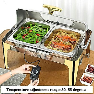 Stainless Steel Chafing Dishes with Lid for Parties, 9L Commercial Food Warmer for Buffet, Buffet Server with 3 Kind of Warming Tray for Holidays, Catering, Home Dinners