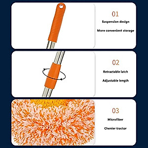Mops for Floor Cleaning, 360° Rotatable Floor Mop with 3 Coral velvet Mop Head Extendable Long Handle Retractable Glass Wiper Window Cleaner Brush Car Cleaning Tools