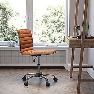 Flash Furniture Alan Office Task Chair - Brown Vinyl - Chrome Frame - Armless - Ribbed Back and Seat - Low Back Design