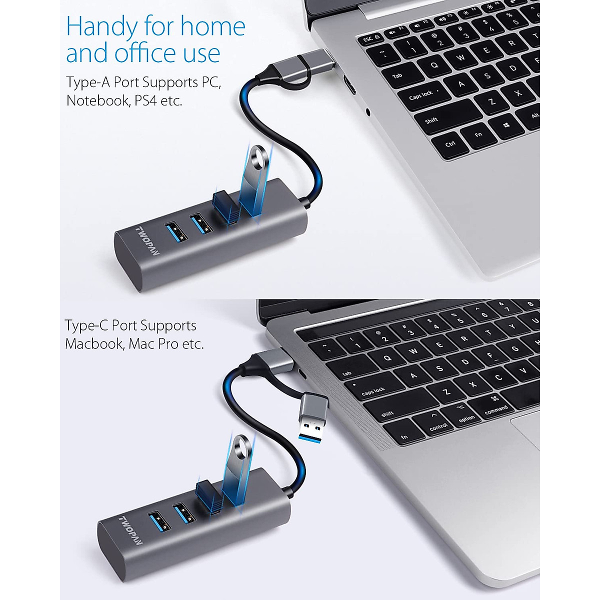 TWOPAN USB 3.0 Hub, Ultra Slim 4 Port USB Data Hub Splitter for Laptop, MacBook Pro/Air, iMac, iPad Pro, Chromebook, XPS, iPhone 15, Galaxy S23, USB Flash Drives, Keyboard, Mouse, Mobile HDD