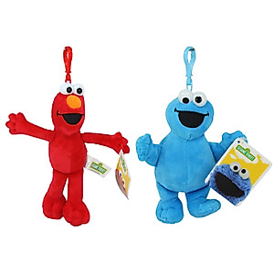 Sesame Street - Super Soft Gift Quality Plush Bag Clip/Key Clip 6619 Twin Pack - (8" 20cm Elmo & 6" 15cm Cookie Monster)