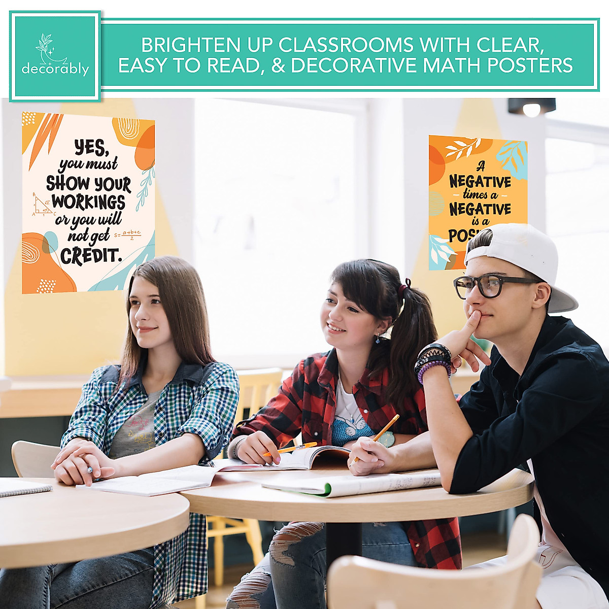 Decorably 12 Math Posters for Middle School, 11x14in Matte-Laminated Educational Math Classroom Posters