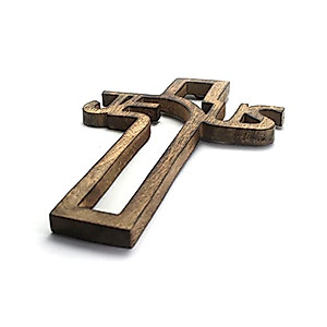 EARTHLY HOME Handmade Jesus Name Crucifix Wall Cross, Antique Holy Catholic Crosses, Jesus Christ Floral Carving Plaque, Hanging Catholic Crucifix Home Chapel Décor, Living Room, Style 6 (12 x 8 inches)