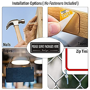 Leave Packages Here Sign Metal, (2 Pack) Package Delivery Sign Instructions, 10" x 3.5" Leave Packages Sign for Front Door, Aluminum Outside Signs, Rust free, Fade Resistant,Weatherproof