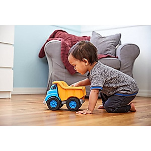 Green Toys Dump Truck, Blue/Orange - Pretend Play, Motor Skills, Kids Toy Vehicle. No BPA, phthalates, PVC. Dishwasher Safe, Recycled Plastic, Made in USA.,Gold/Blue, 10"X7.5"x6.75"