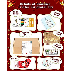 Phomemo Printer Peripheral Box, Gift Set 6 Products in Giftable Box-String Lights, Photo Albums, Stickers, Christmas Stockings, Greeting Cards, Color Pencils,Suitable for Diary, Travel, Family