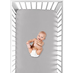 Sweet Jojo Designs Grey Boy Girl Fitted Crib Sheet Baby Toddler Bed Nursery - Solid Color Gray for White Boho Bohemian Farmhouse Shabby Chic Designer Modern Minimalist Cotton Gender Neutral Unisex