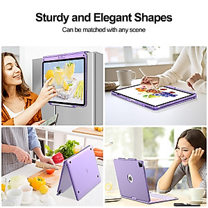 SENGBIRCH Touch Keyboard Case for iPad Pro 12.9-inch (3rd, 4th, 5th, 6th Generation) - 7 Colors RGB Backlit, 360° Swivel Hard Shell with Pencil Holder, Purple