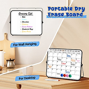 Xpener Dry Erase Calendar White Board for Wall, 14" x 11" Magnetic Double-Sided Whiteboard with Stand for Desktop, Kids Desk Whiteboard Monthly Planner Schedule Board for Home, Office, School (Black)