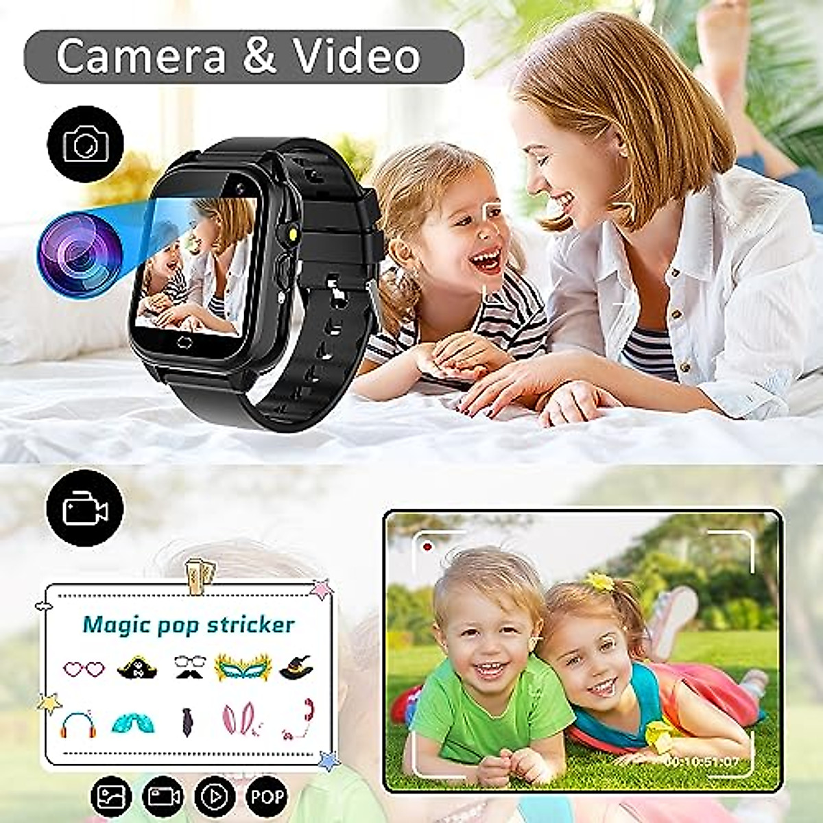 Smart Watch for Kids Boys,Kids Watches for 4-12 Year Old Educational Toys Gifts for Boys HD Touchscreen Kids Games Watch with 26 Puzzle Games Camera Video Torch Alarm Clock Music Pedometer Calculator