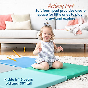 ECR4Kids SoftZone Quad Fold-N-Go Activity Mat, Colorful Soft Toddler Crawling and Tummy Time Foam Mat, Padded Infant Floor Mat, Safe Active Play for Babies, Foldable Design - Contemporary