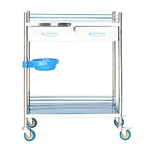 DIYTUNINGS Stainless Steel Lab Serving Cart 2-Tier Utility Cart Medical Storage Cart with Two Drawers for Lab Equipment Use Utility Services