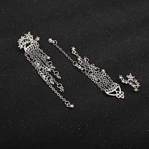 Denifery Shining Stars Tassel Earrings Hanging Exquisite Earrings,for Women (Silver)