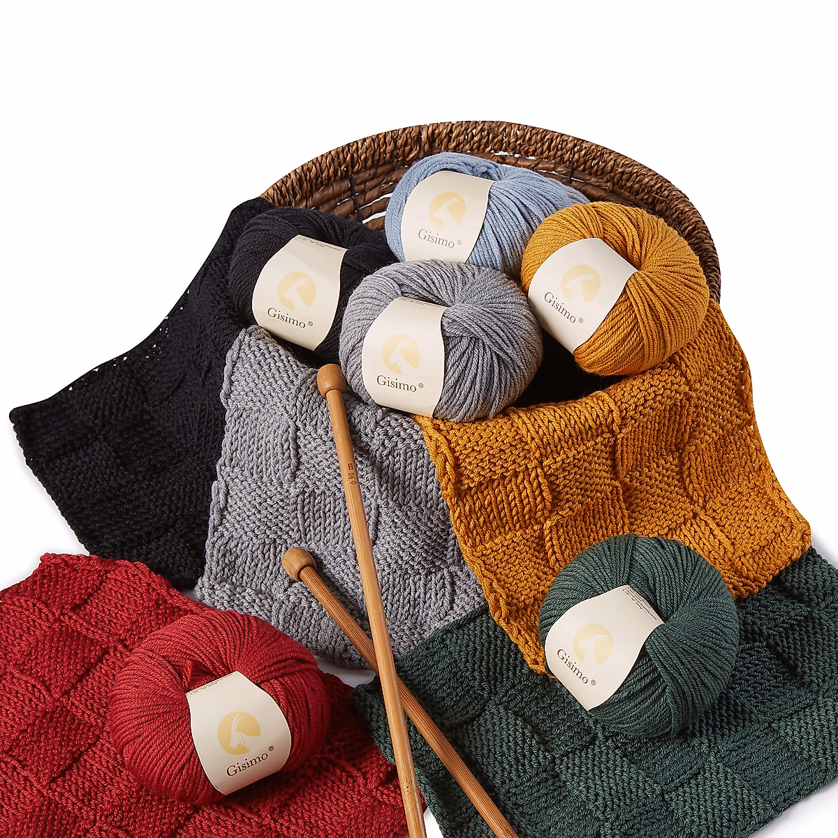 GISIMO 100% Merino Wool Yarn, 6-Ply Luxurious and Soft Yarn for Hand Knitting & Crocheting, 1.76 OZ/50g, 127 yds/116 meters (green, 1 ball)