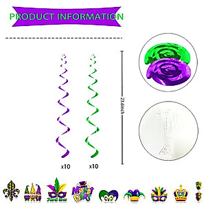 36 Pcs Mardi Gras Decorations Hanging Swirls, NO-DIY Mardi Gras Party Decorations, Mardi Gras Party Supplies Whirls Glitter Foil Ceiling Swirls for Mardi Gras Decor Shrove Tuesday New Oeleans Party