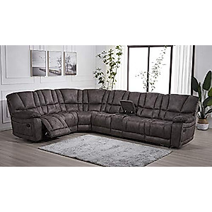 Betsy Furniture Large Microfiber Reclining Sectional Living Room Sofa in Grey 8019 [Left or Right]