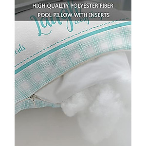 Recliner Head Pillow Ledge Loungers Chair Pillows with Insert Teal Watercolor Plaid Love Laught Live Lumbar Pillow with Adjustable Strap Outdoor Waterproof Patio Pillows for Beach Pool Chair, 2 PCS
