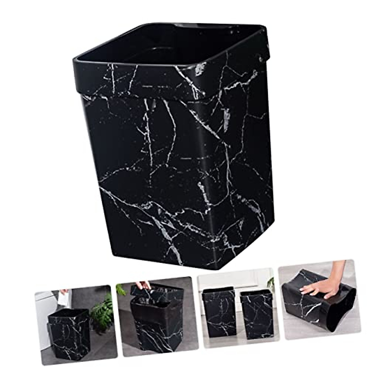 Zerodeko Rubbish Square Trash Plastic Bedroom L Household Container Liter Small Open Kitchen Bin Waste Top High Vintage Room Rectangular Home Pattern Black Paper for Basket Class