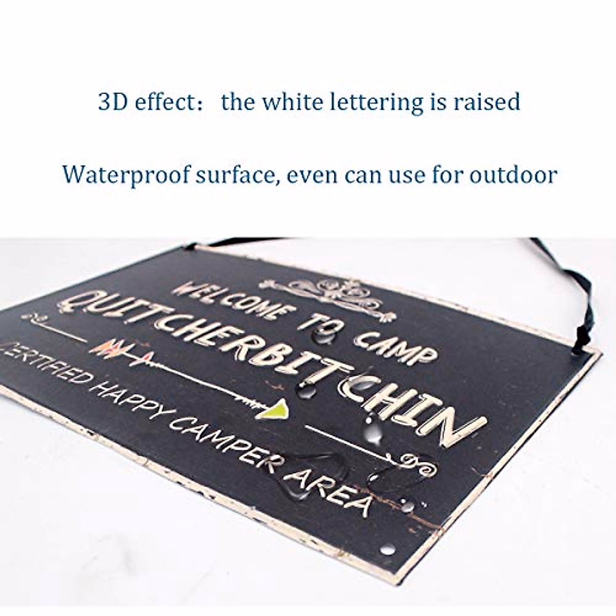 Funly mee Welcome to Camp Hanging Decorative Black Metal Sign 11.8×7.87 (inches)