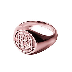 Suxerlry Personalized Monogram Letter Signet Rings Emboss Engrave Initials Ring Jewelry Gifts (Rose Gold)