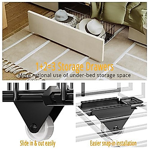 ANCTOR King Size Bed Frame with Storage Headboard and Charging Station, Upholstered Platform Bed with 3 Drawers, No Box Spring Needed, Easy Assembly, Beige