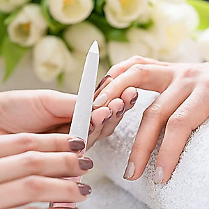 3 Pieces Stainless Steel Nail Files with Leather Case, Double Sided Metal Nail Files with Anti-Slip Handle, Metal Nail File Buffer Manicure Pedicure Tools for Fingernail Toenail (Rose Gold)