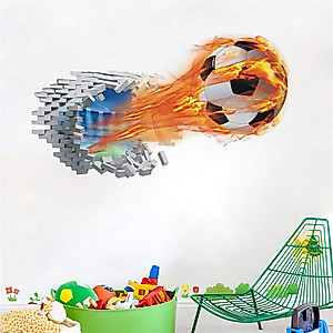 Kiddale 3D Football Wall Stickers,Peel and Stick Break Through The Wall Vinyl Soccer Wall Decals Murals Art Decals for Kids Nursery Bedroom Living Room(14X29Inches)