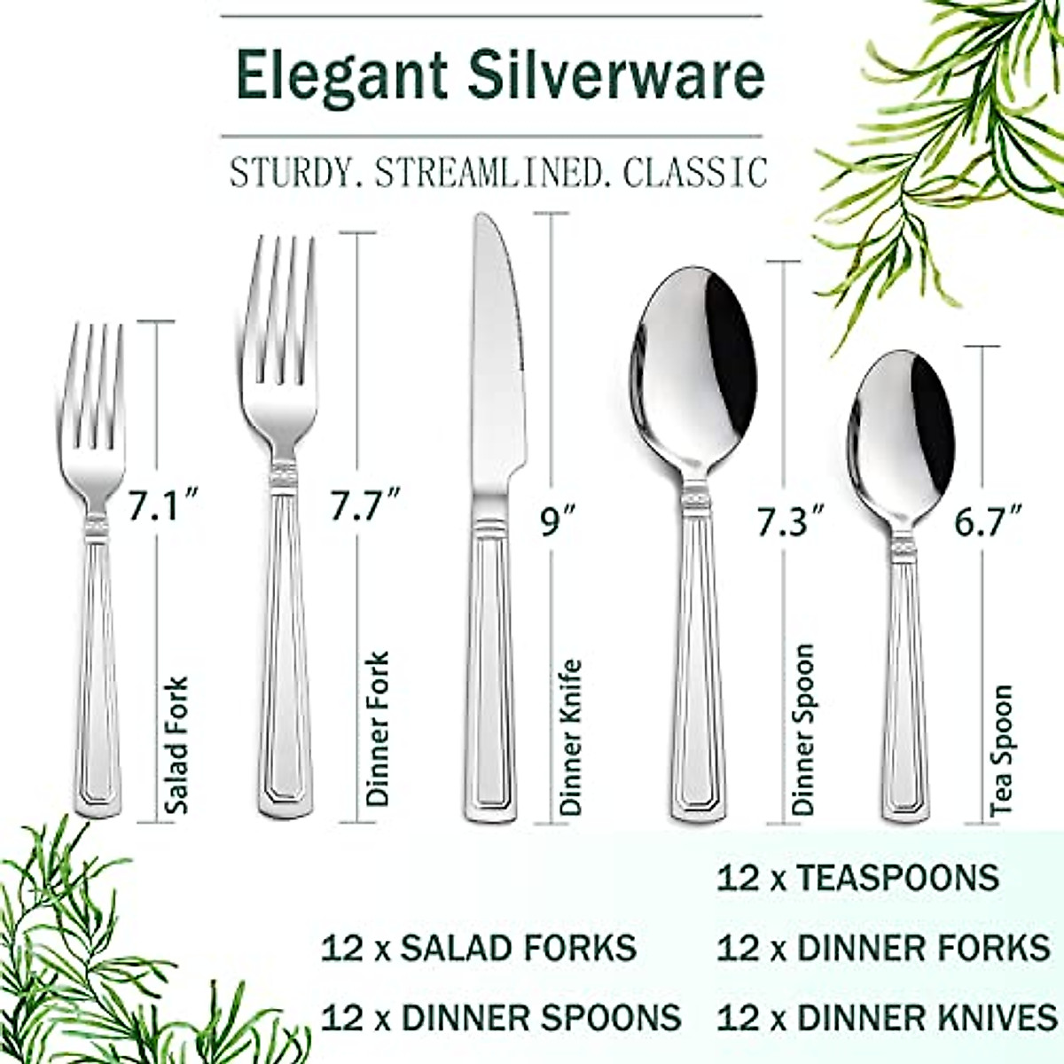HaWare 60-Piece Heavy Duty Silverware Set, Stainless Steel Flatware Cutlery Set for 12, Fancy Tableware Eating Utensils for Home, Hotel, Restaurant, Include Dinner Knives Forks Spoons, Dishwasher Safe