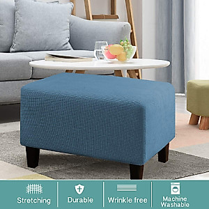 Turquoize Chair Slipcover with Separate Cushion Cover Bundle Ottoman Slpcover，Dusty Blue