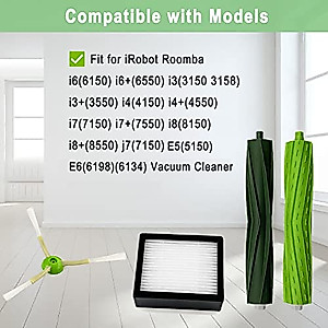 Replacement Parts accessories compatible with irobot Roomba i3 i3+ i4 i6 i6+ i7 i7+ i8 i8+/Plus E5 E6 E7 I,E &J Series Vacuum Cleaner, 1 set of rubber brushes and 4 filters and 4 side brushes