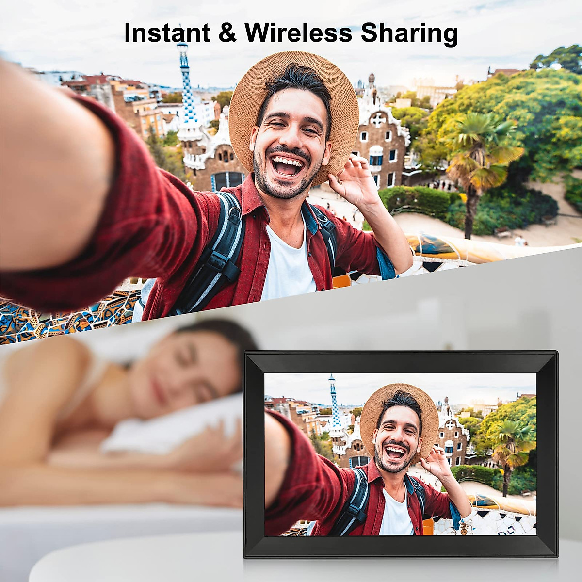 AEEZO 15.6 Inch WiFi Digital Picture Frame, Full HD Touchscreen Smart Digital Photo Frame with 32GB Storage, Auto-Rotate, Easy Setup to Share Photos or Videos via AiMOR APP, Wall Mountable