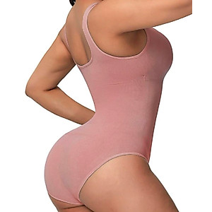 Femica Women's Solid Sculpting Bodysuit from Ultimate Control for Confident Comfort (Dusty Pink, Large)
