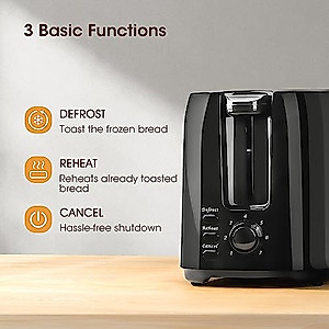 iSiLER 2 Slice Toaster, 1.3 Inches Wide Slot Bagel Toaster with 7 Shade Settings and Double Side Baking, Compact Bread Toaster with Removable Crumb Tray, Defrost Cancel Function Black