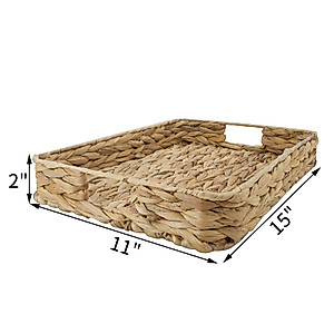YRMT Natural Woven Tray Rectangular Hyacinth Serving Tray with Handles for Breakfast Dinner Bread Fruit Coffee Table Tea Party,Home Decorative (Middle)