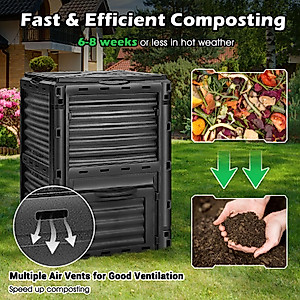 Happygrill Outdoor Compost Bin, Composting Box w/Top Flip Latch-on Lid,80 Gallons Composter for Kitchen Waste & Garden Scraps, Compost Barrel for Fast Creation of Fertile Soil (Black+Green)