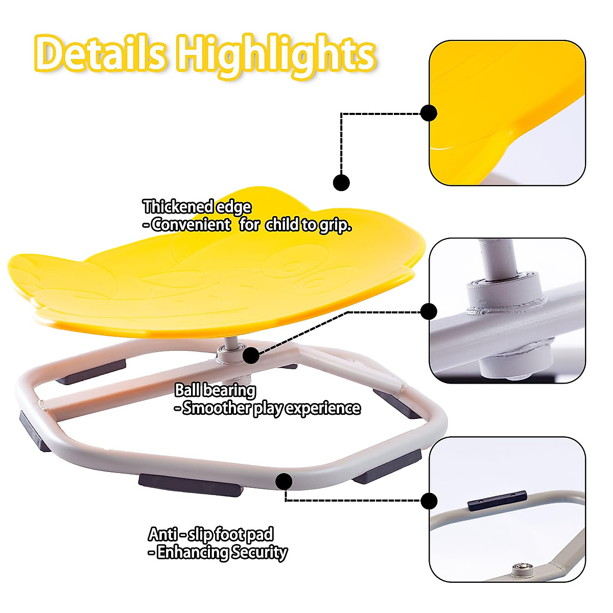 Ivrydas Autism Kids Swivel Chair, Spinning Chair for Kids Sensory, Kids Swivel Chair Sensory, Sensory Toy Chair, Carousel Spin Sensory Chair, Training Body Coordination (Yellow)