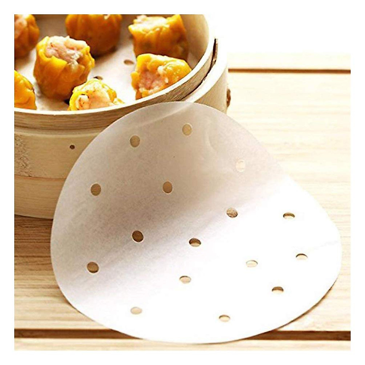 Selaurel 300pcs Air Fryer Liners 7.5 inch Round Bamboo Steamer Liners Premium Perforated Parchment Paper Sheets Non-stick Basket Mat for Air Fryers Steaming Baking Dumplings Cooking