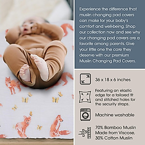 Bebe au Lait Oh-So-Soft Muslin Changing Pad Cover - Elasticized Fit, Safety Strap Holes, 2-Layer Muslin Blend, Fits Standard Baby Changing Pad up to 36" X 18" X 6"- One Size, Royal Garden